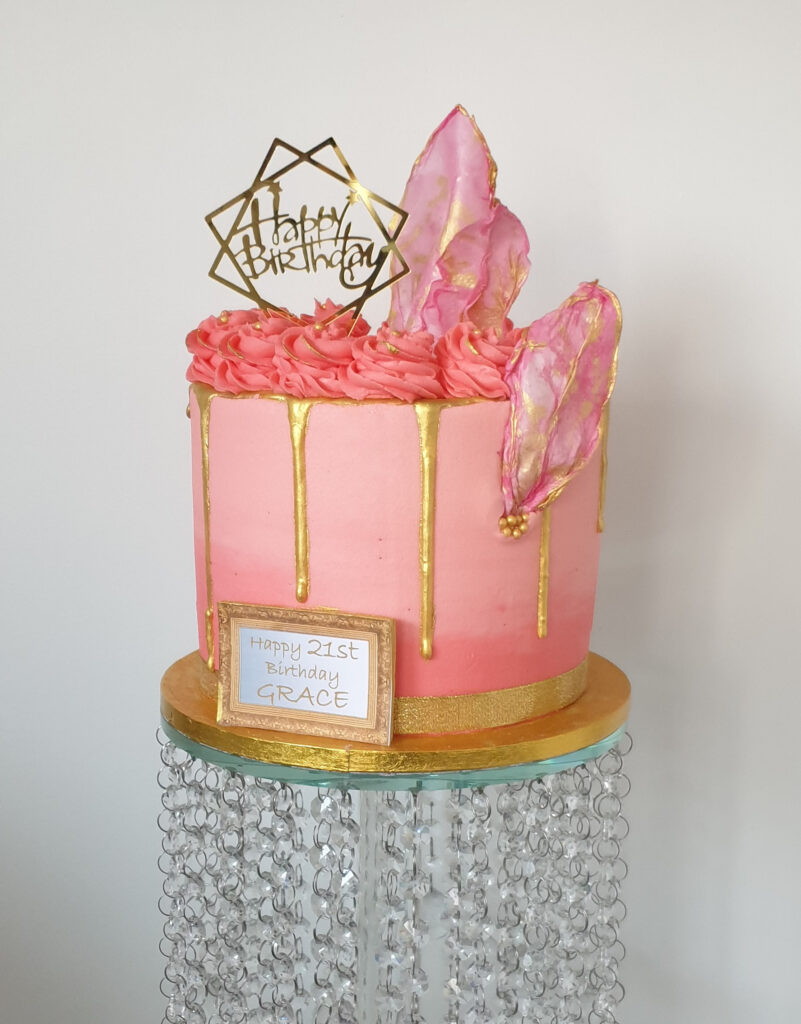 Pink & Gold Drip Buttercream Birthday Cake – Flavour Bites Cakes