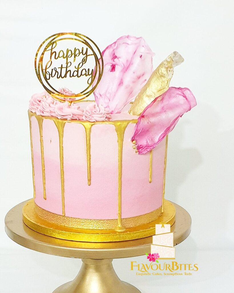 Pink & Gold Drip Buttercream Birthday Cake – Flavour Bites Cakes